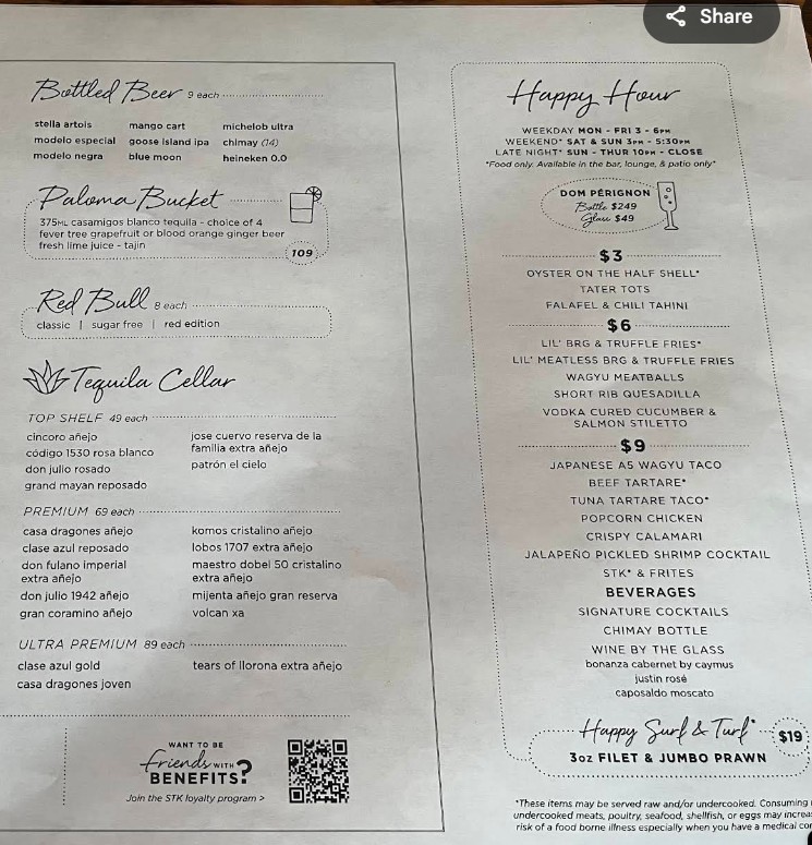 Discover the STK Steakhouse menu in Chicago | Prime steaks and seafood ...